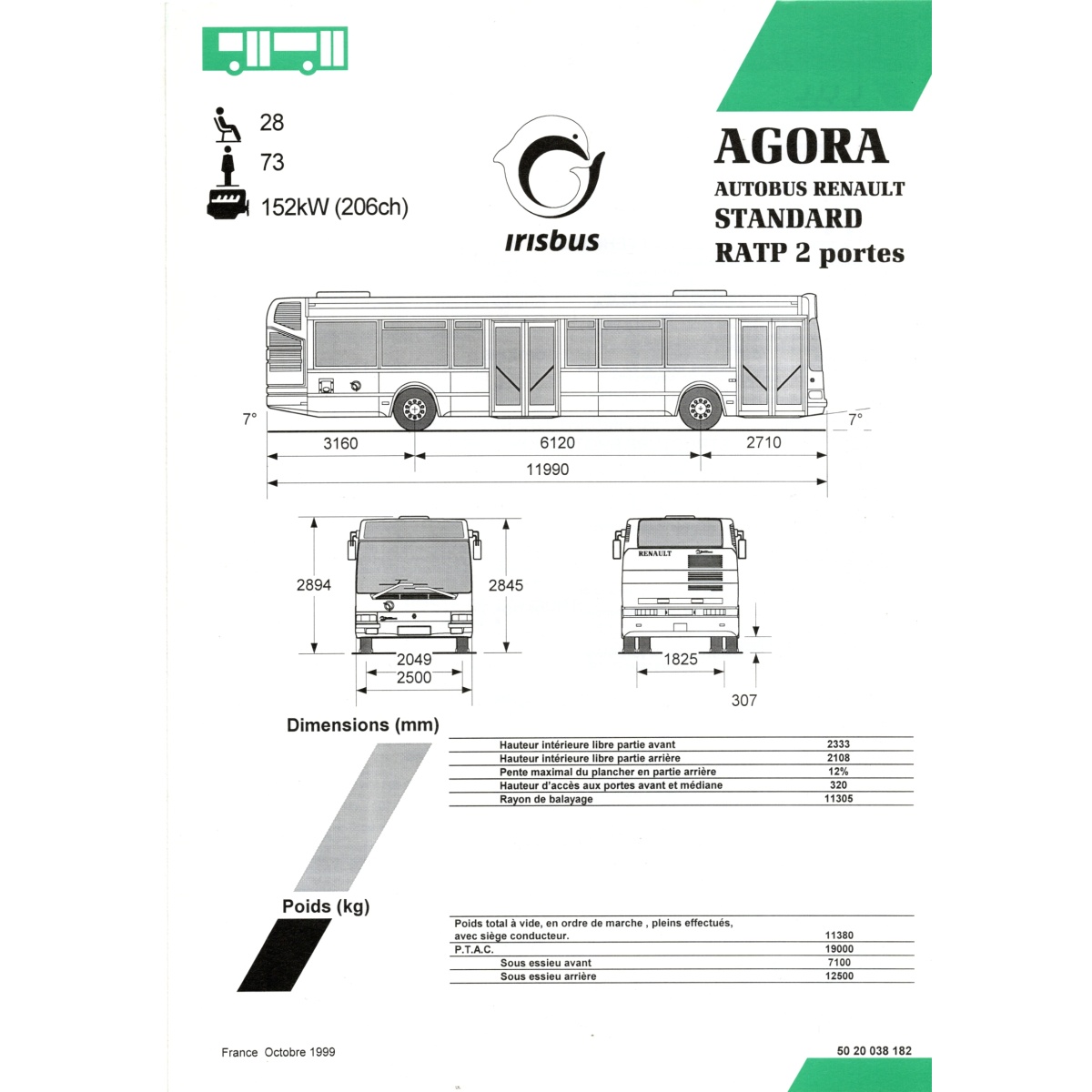 25-2105 Irisbus Agora bus STANDARD RATP 2 doors - MANUDOC